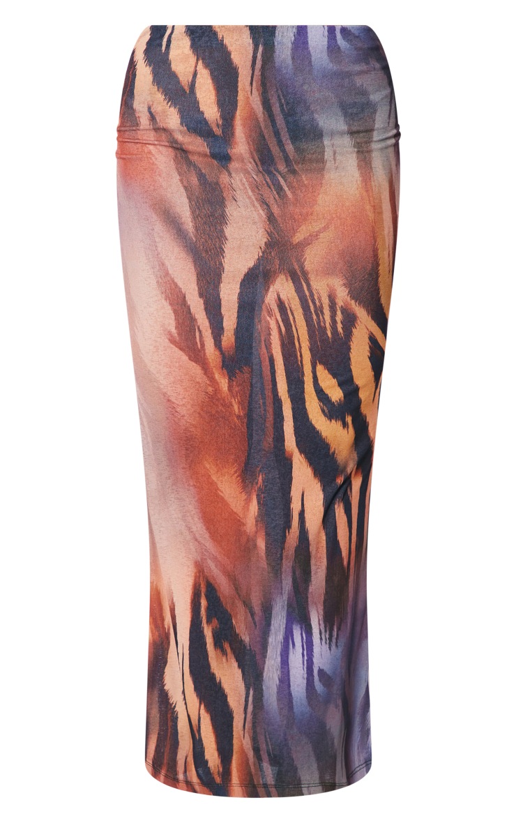 Brown Tiger Print Burnout Mesh Low Rise Maxi Skirt | Bottoms | PrettyLittleThing USA