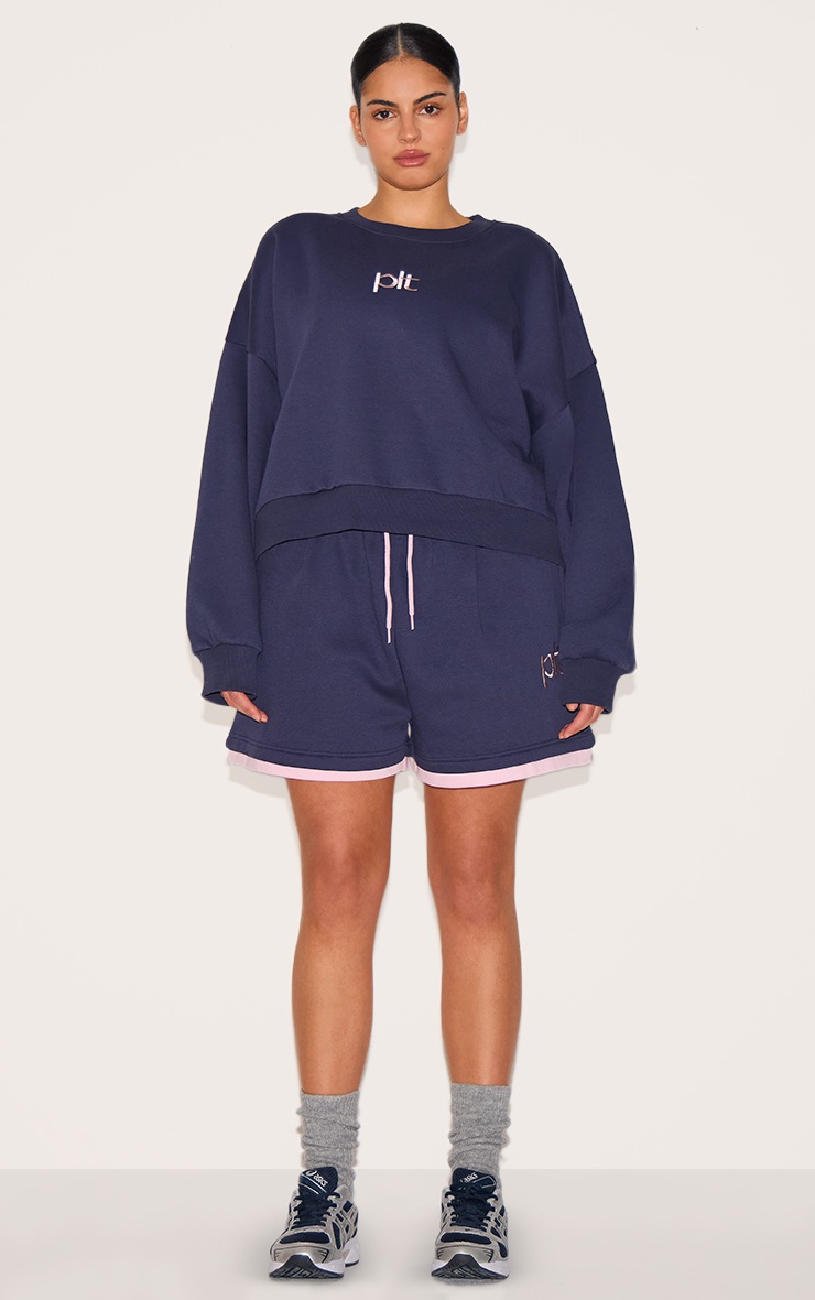 Plus Navy Plt Sweat Short | Plus Size | PrettyLittleThing USA