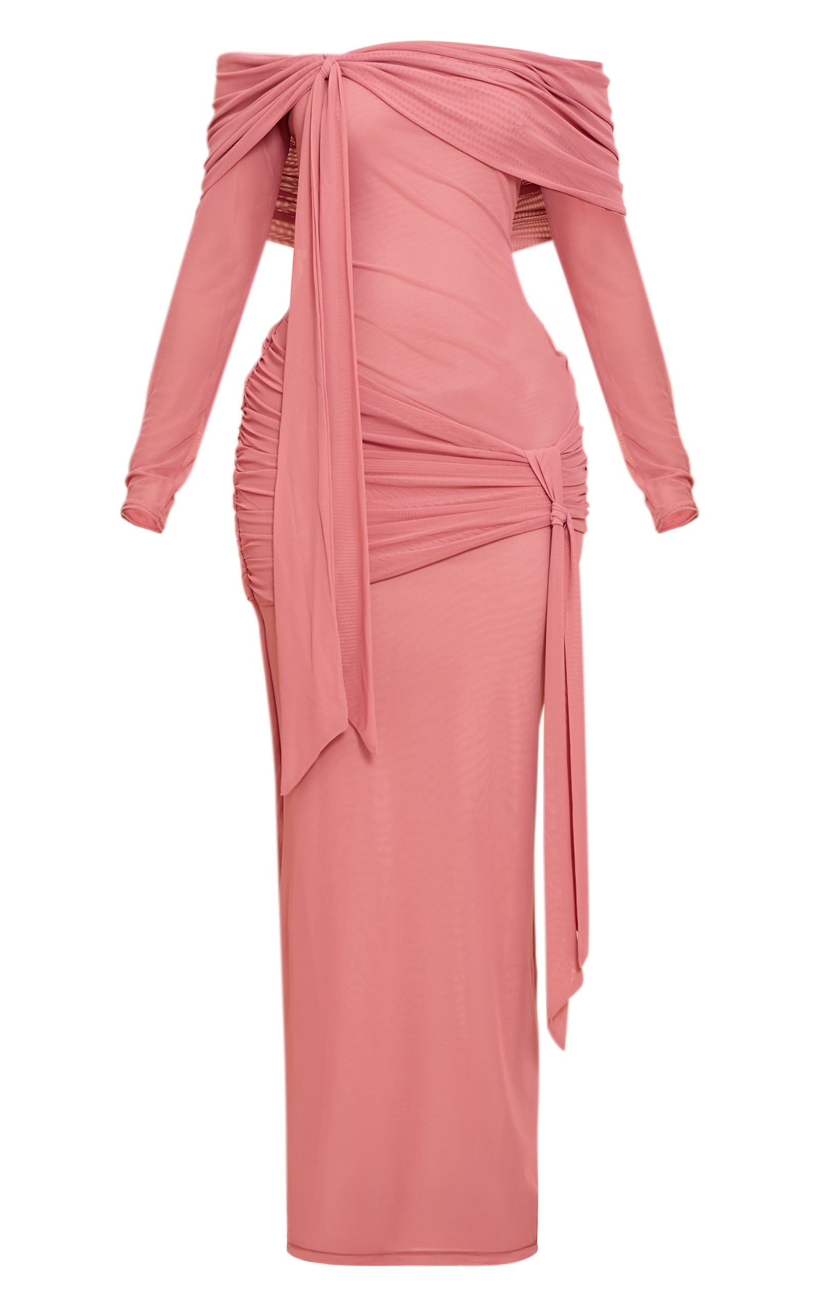 Petite Deep Pink Asymmetric Bardot Maxi Dress | Petite | PLT