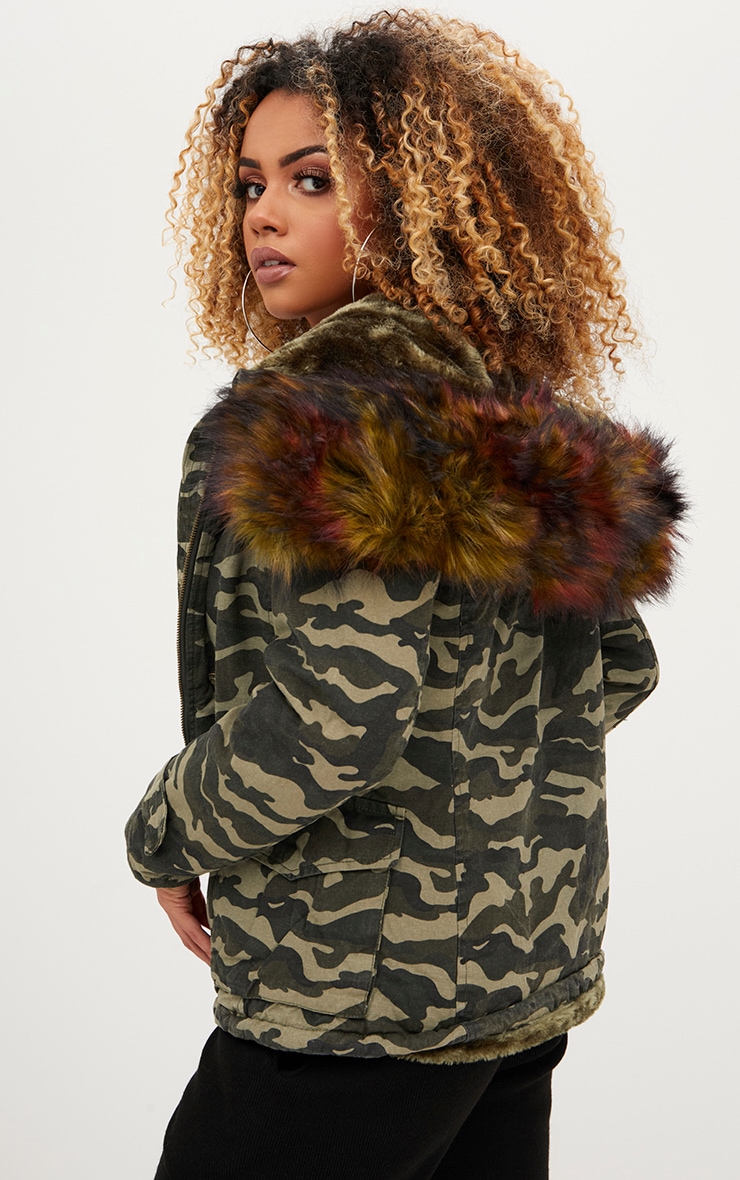 Camo Fur Trimmed Hooded Coat | PrettyLittleThing