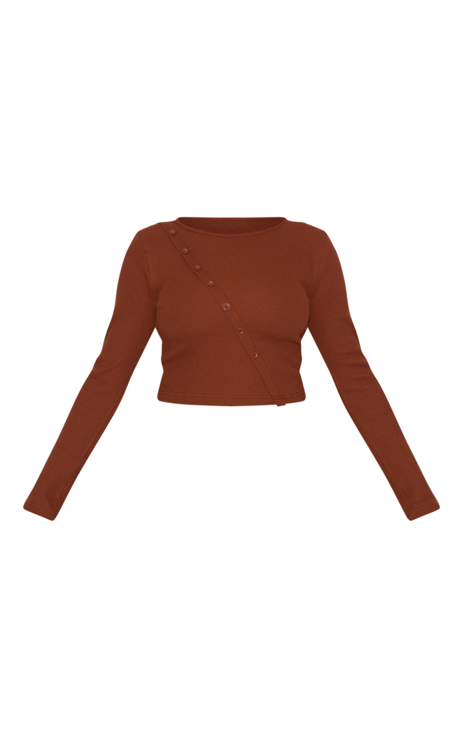 Plus Chocolate Asymmetrical Waffle Button Crop Top | Plus Size ...