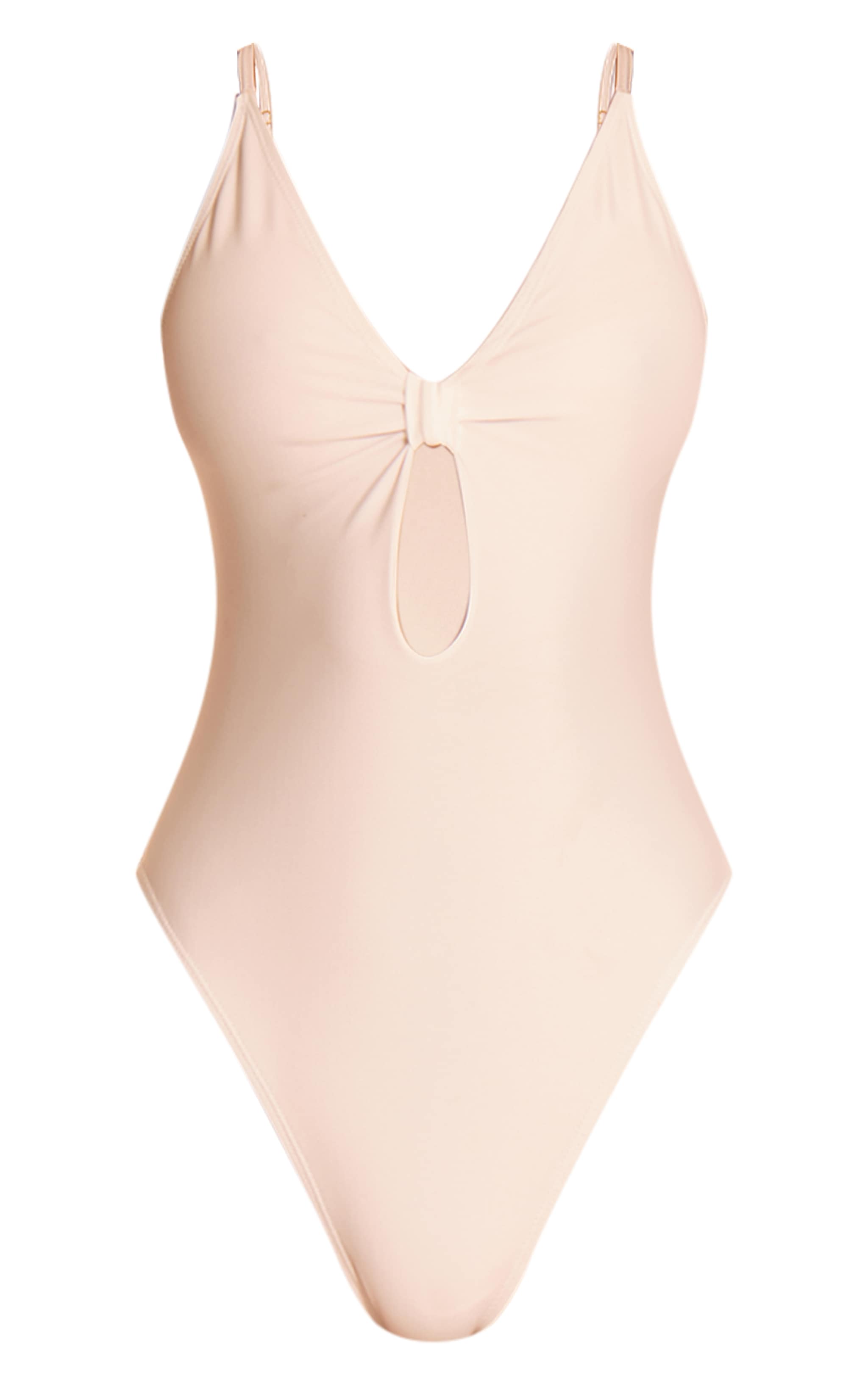 Cream Knot Front Cut Out Swimsuit | Swimwear | PrettyLittleThing UAE