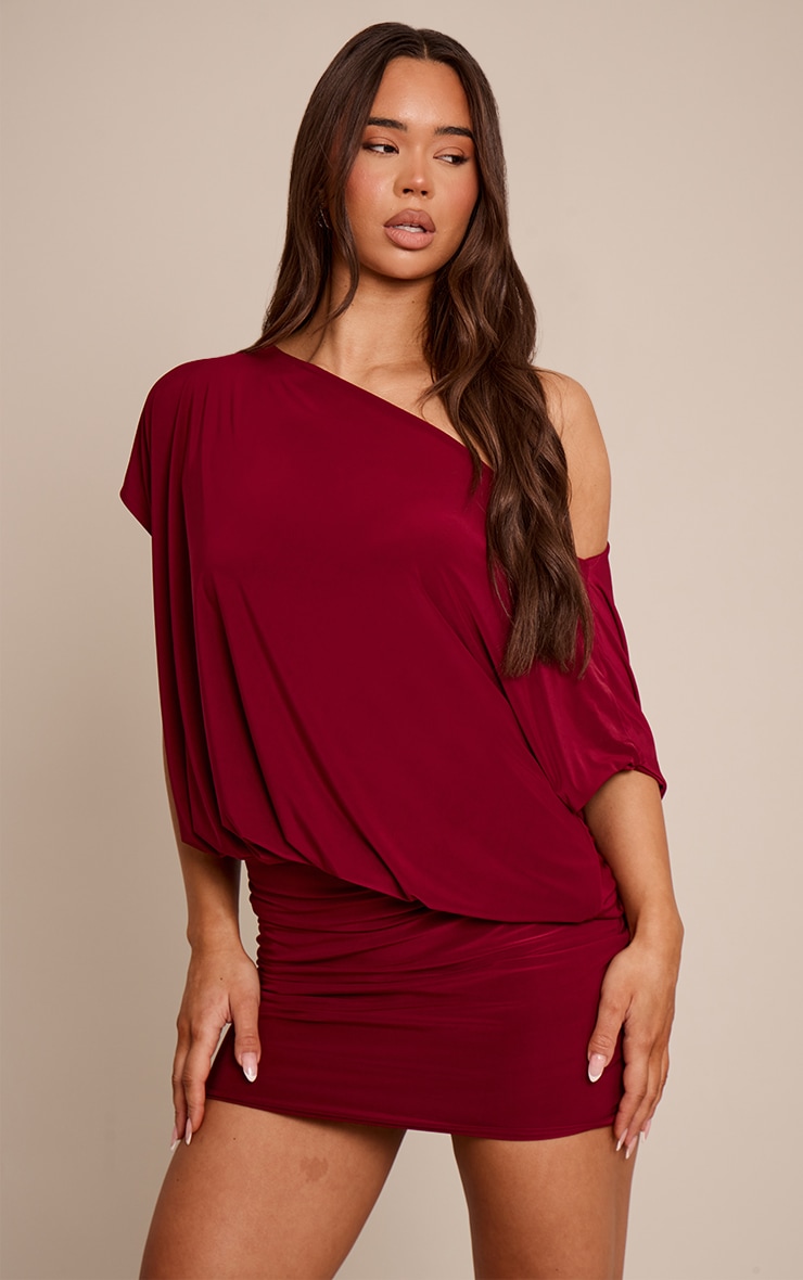 Wine Slinky Bagged Out Mini Dress | Dresses | PLT USA
