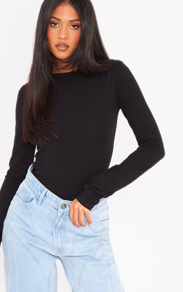 Tall Black Cotton Long Sleeve Top | Tall | PLT USA