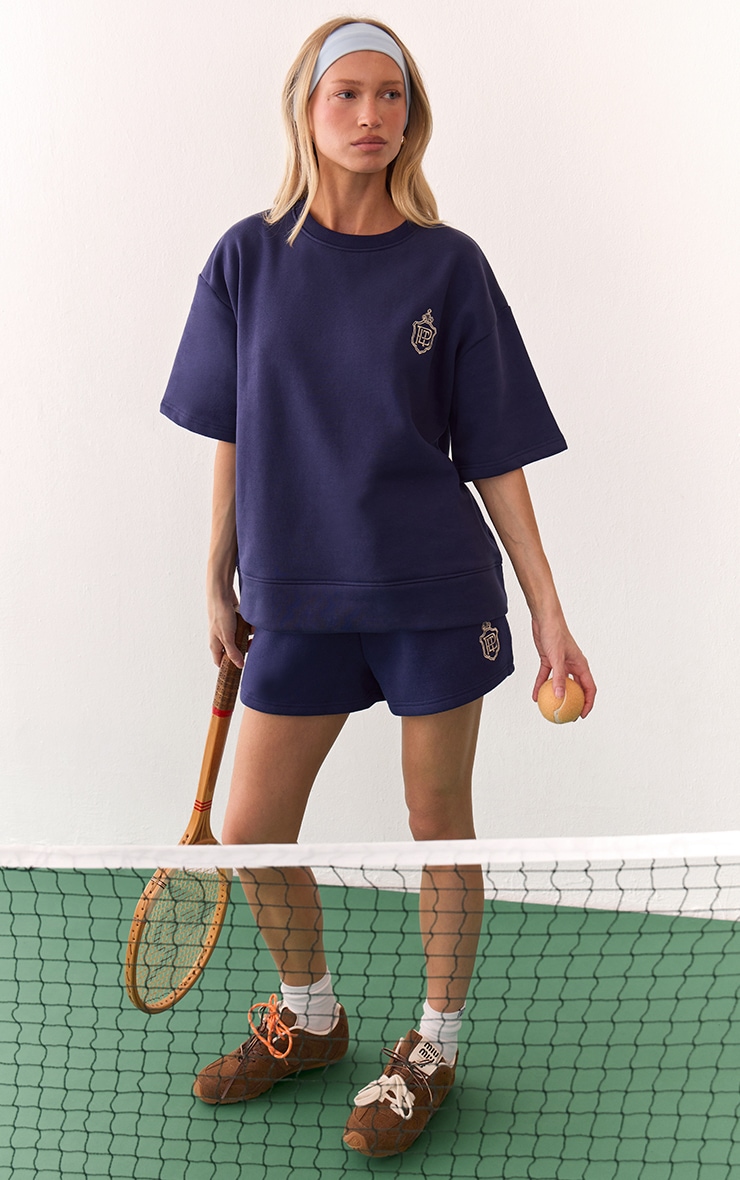 Navy Embroidered Sweat Tee | Athleisure | PLT