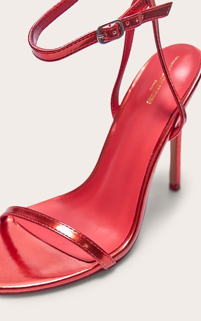 Red Wide Fit Metallic Barely There High Heel Sandals | Footwear | PLT