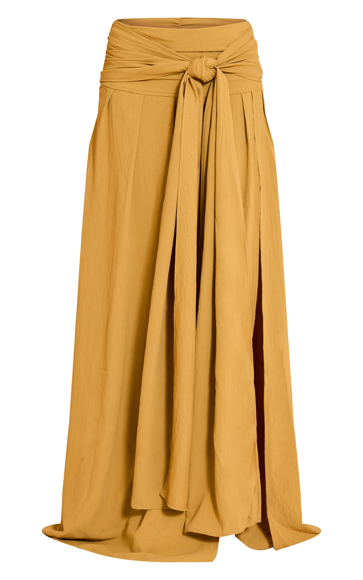 Mustard Floaty Woven Knot Front Maxi Skirt | Bottoms | PLT