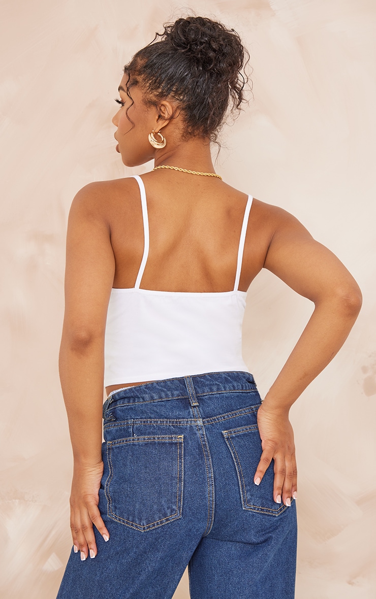 White Cotton Trim Detail Crop Cami | Tops | PrettyLittleThing USA