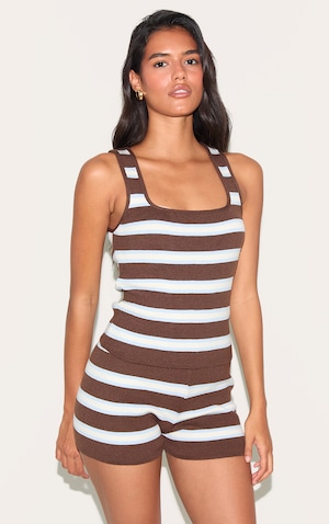 Brown Stripe Knit Scoop Neck Tank Top | Knitwear | PLT USA