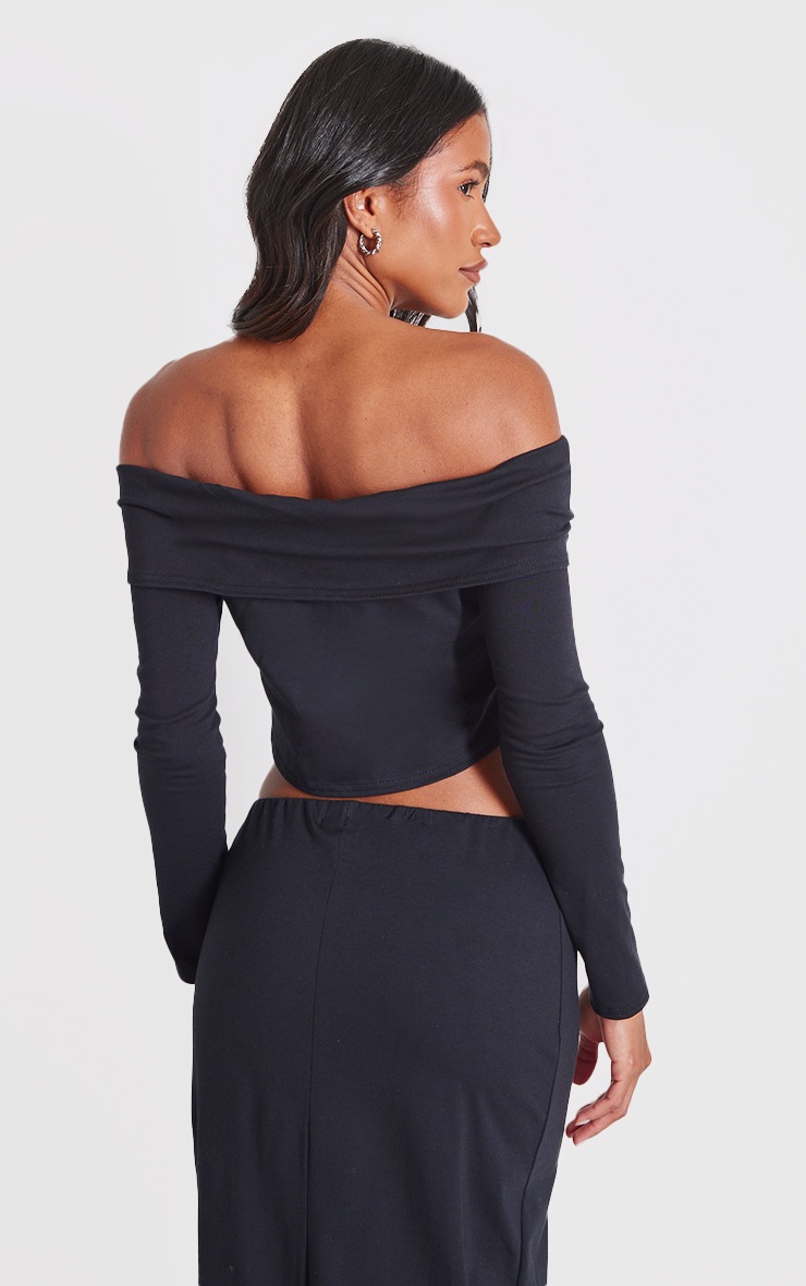 Black Foldover Button Detail Off The Shoulder Top | Co-ords ...