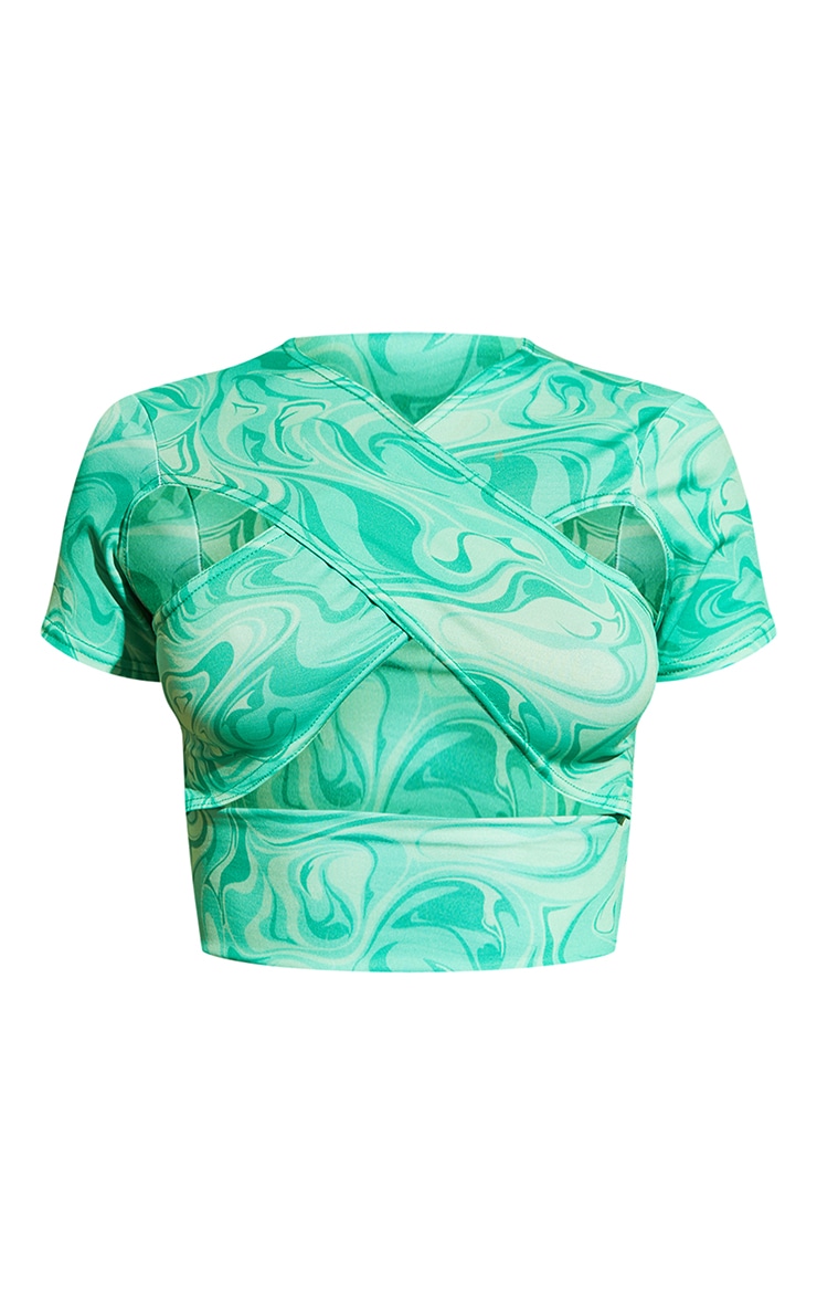 Green Abstract Printed Cross Over Top | PrettyLittleThing USA