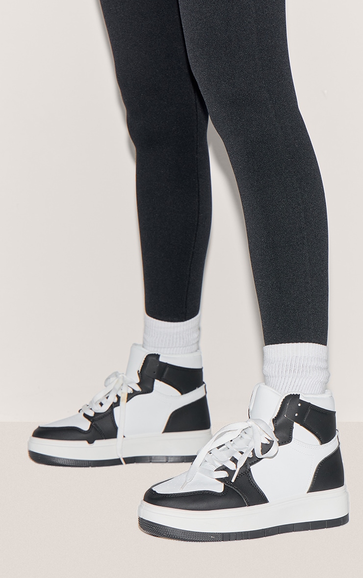 Monochrome Hi Top Lace Up Platform Trainers | Footwear | PLT