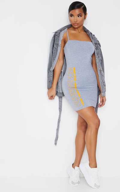 PRETTYLITTLETHING Grey City Strappy Bodycon Dress | Dresses ...