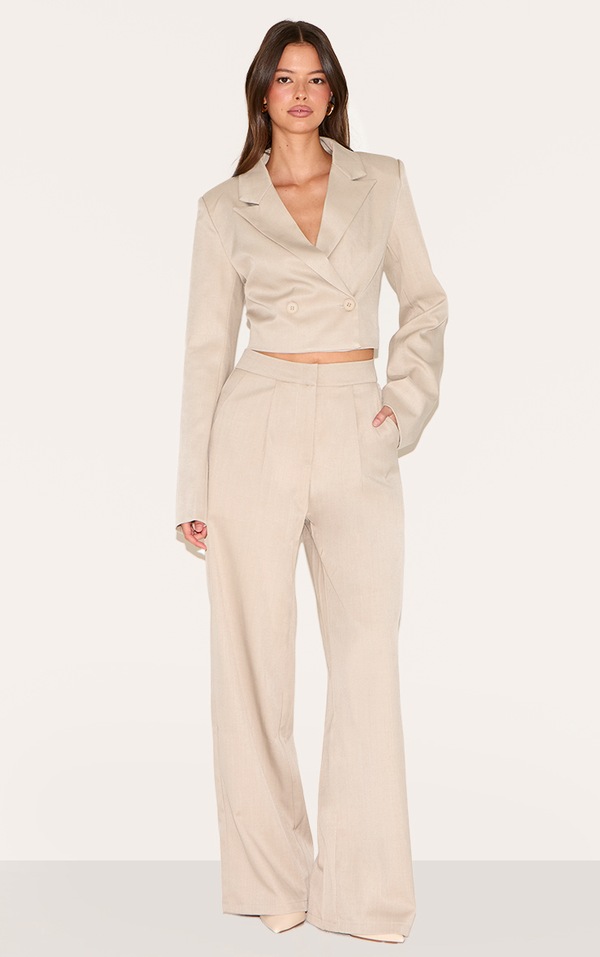 Pale Grey Tailored Woven Boxy Cropped Blazer | Co-ords | PLT