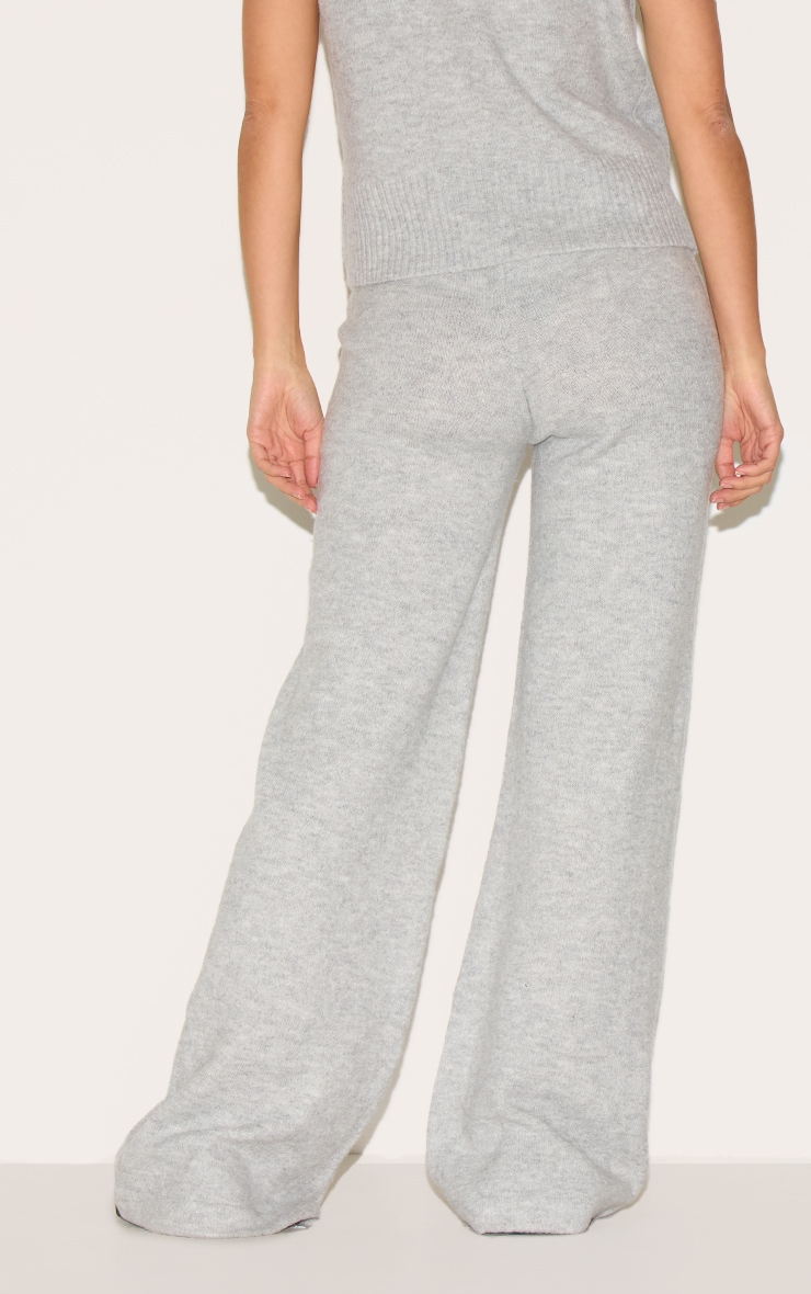 Ash Grey Marl Soft Knit Wide Leg Trousers | Knitwear | PLT