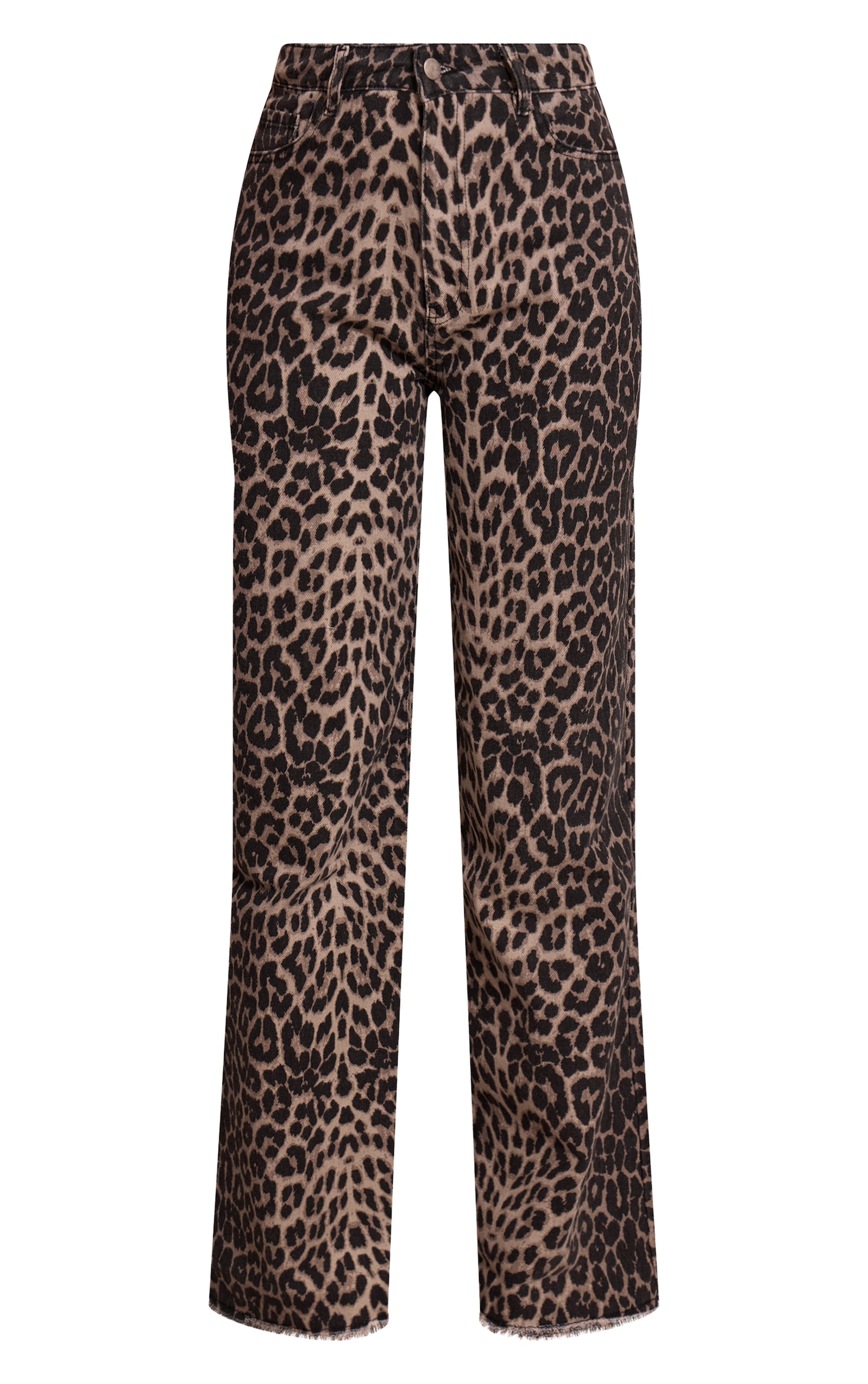 Tall Brown Leopard Print Wide Leg Denim Jeans | Tall | PLT