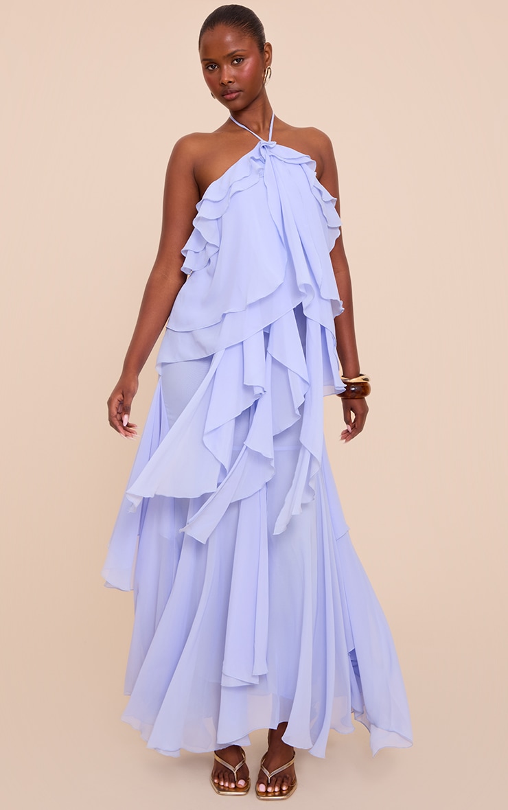 Light Blue Chiffon Frill Halterneck Floaty Dress | Dresses | PLT AUS