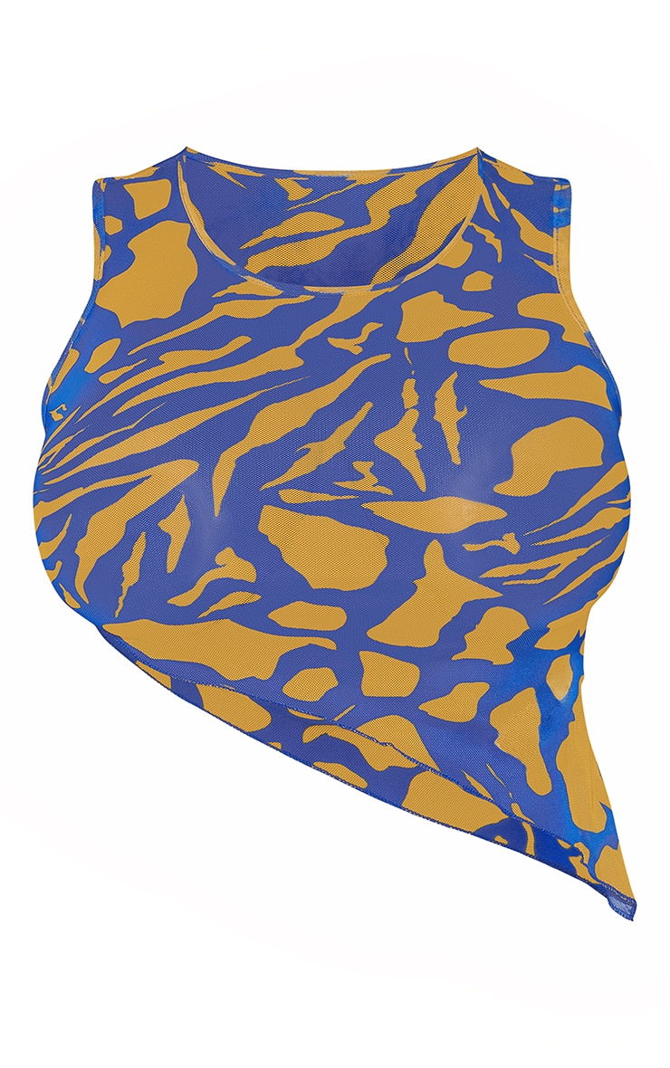 Shape Blue Abstract Sheer Mesh Asymmetric Top | Shape | PLT QA