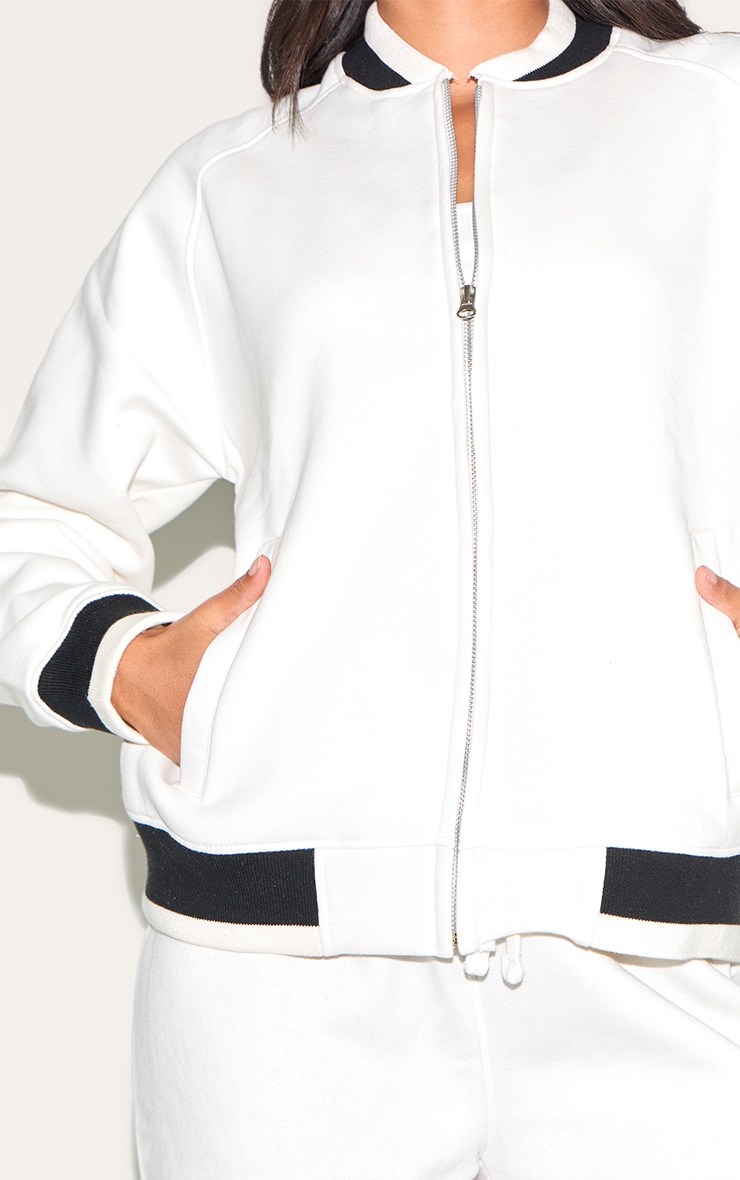 Ecru Contrast Seam Sweat Bomber Jacket | Athleisure | PLT