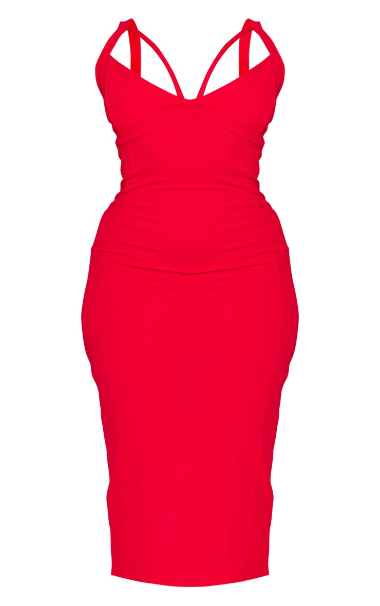 Plus Red Double Strap Detail Midi Dress | Plus Size | PrettyLittleThing USA