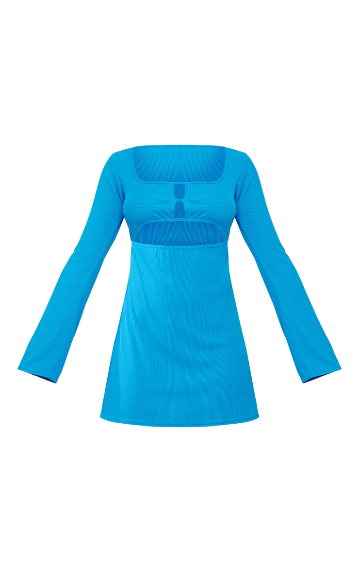 Bright Blue Rib Square Neck Cut Out Shift Dress | Dresses ...