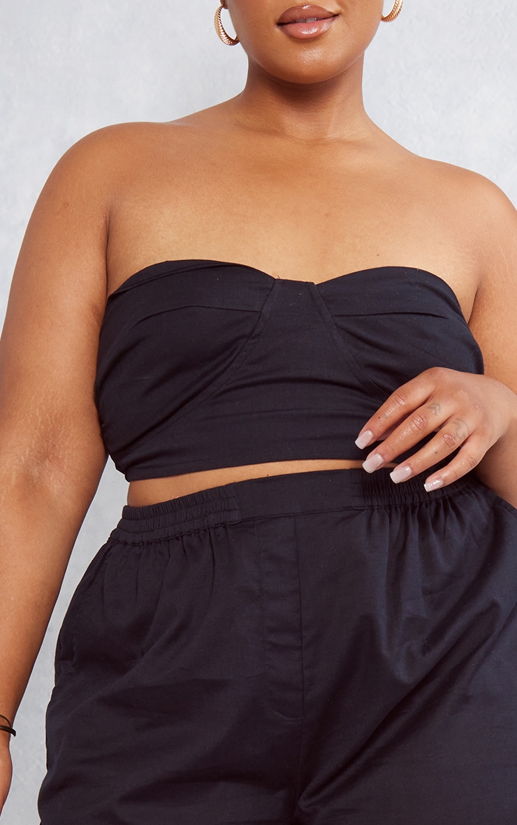 Plus Top-bustier en effet lin noir | PrettyLittleThing FR