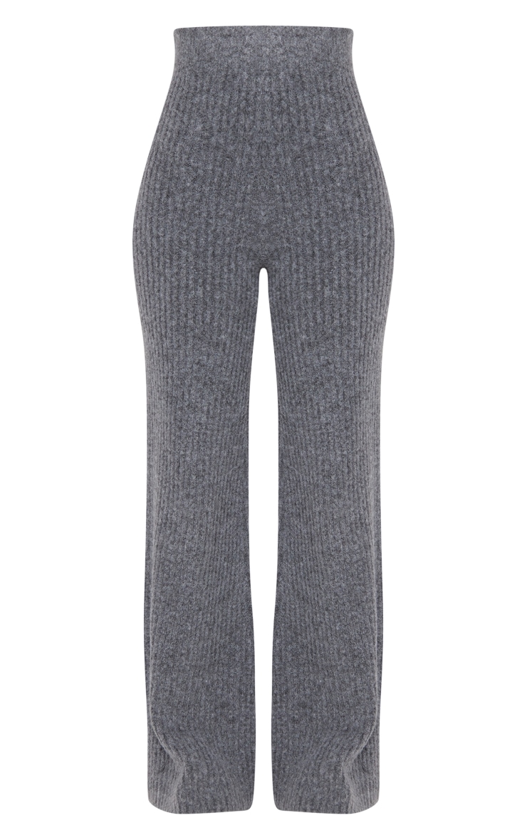Tall Charcoal Luxe Rib Knit Wide Leg Trousers | Tall | PLT