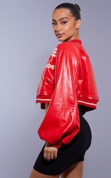 Petite Red Super Cropped Pu Racer Jacket | PrettyLittleThing USA