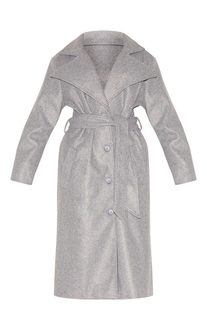 Grey Oversized Wool Look Trench Coat | Outerwear | PrettyLittleThing USA