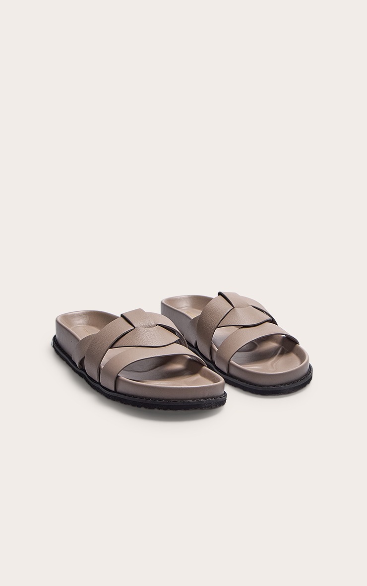 Mushroom Pu Round Toe Weave Chunky Strap Sandals | Footwear | PLT
