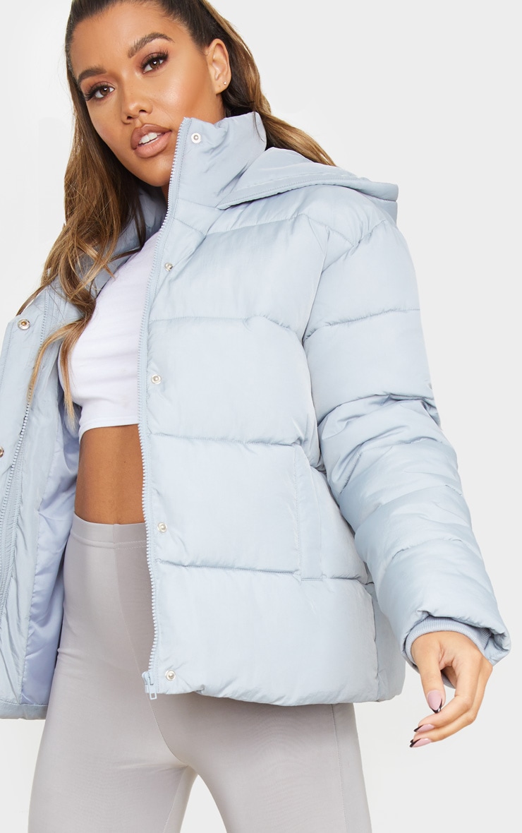 Light Grey Padded Panel Puffer Hooded Jacket | Outerwear ...