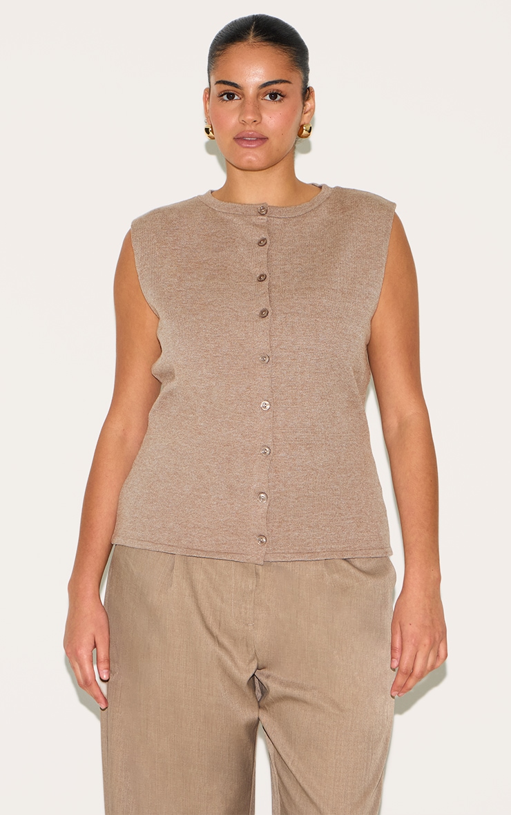Plus Mocha Button Through Sleeveless Top | Plus Size ...
