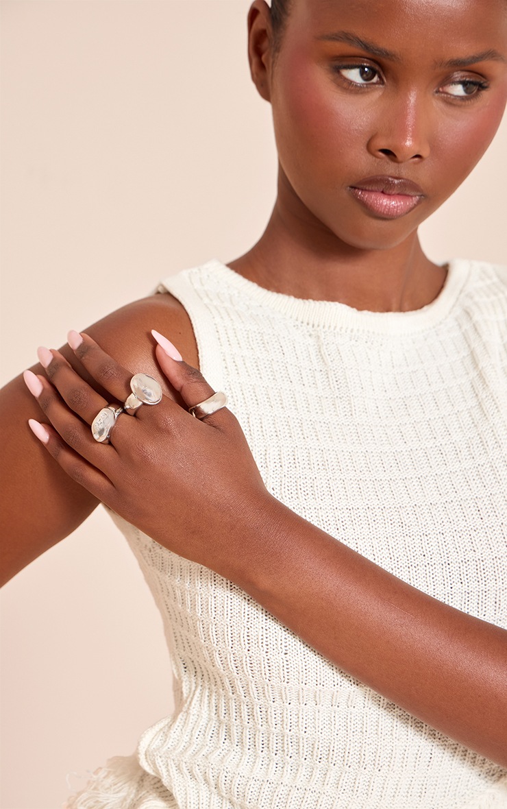 Silver Molten Multi Pack Rings With Crystal Detail | Accessories | PrettyLittleThing AUS