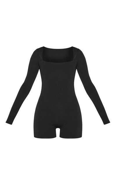 Black Double Layer Contour Long Sleeve Unitard | Jumpsuits & Playsuits ...