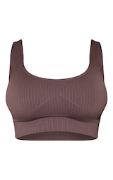 Mocha Ribbed Seamless Sports Bra | Athleisure | PrettyLittleThing