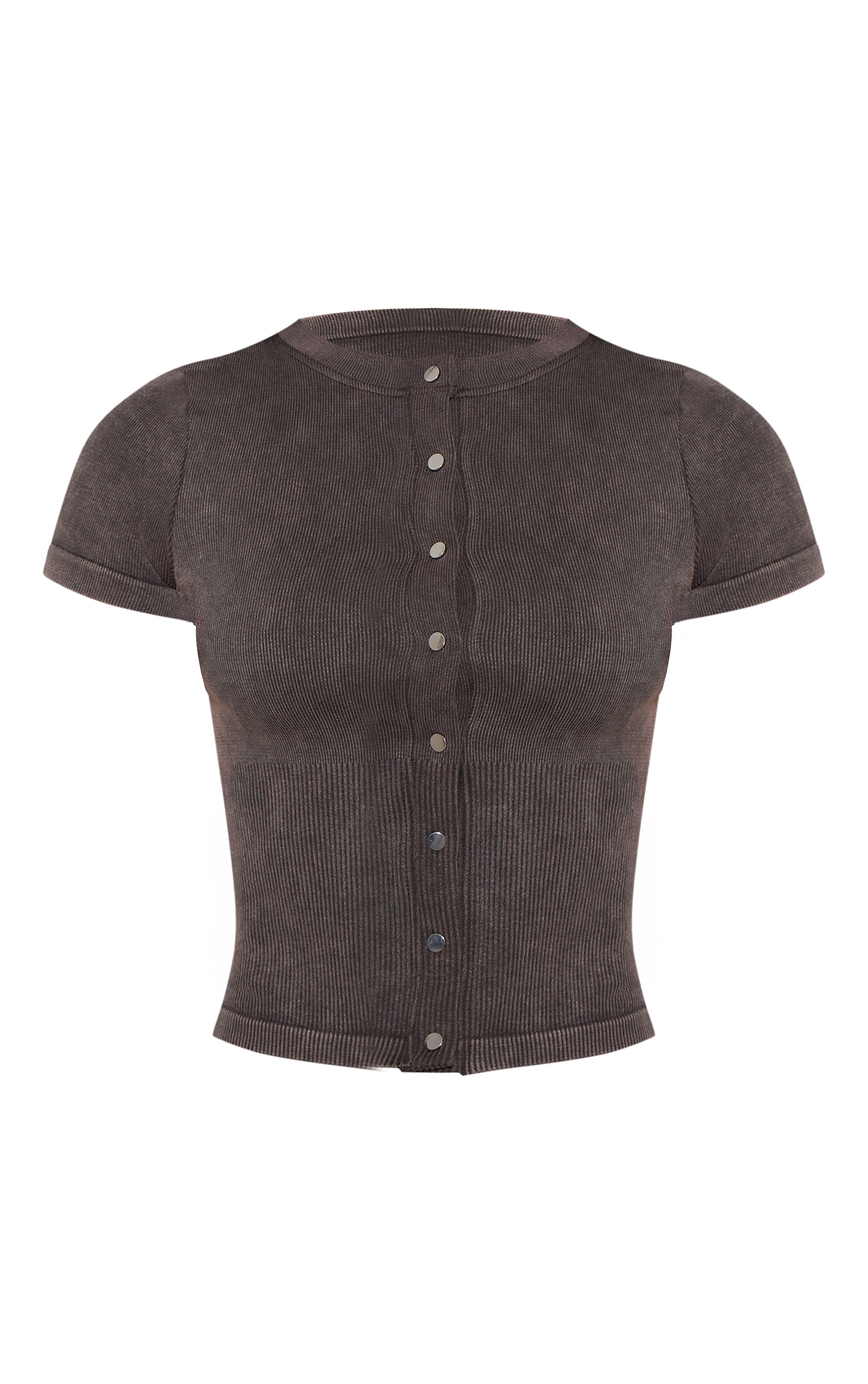 Petite Chocolate Snatched Rib Popper Top | Petite | PrettyLittleThing USA