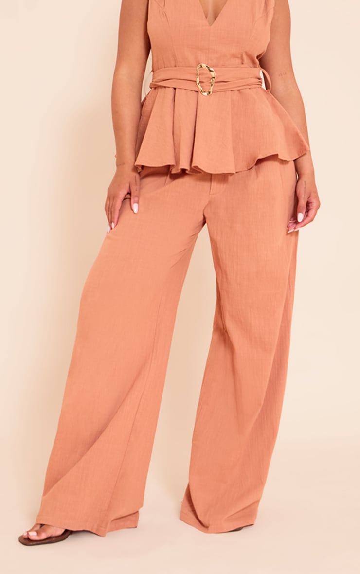 Shape Rust Linen Highwaisted Wide Leg Trousers | Shape | PLT