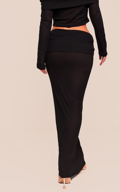 Black Burnout Fold Over Hem Low Rise Maxi Skirt | Co-ords | PLT