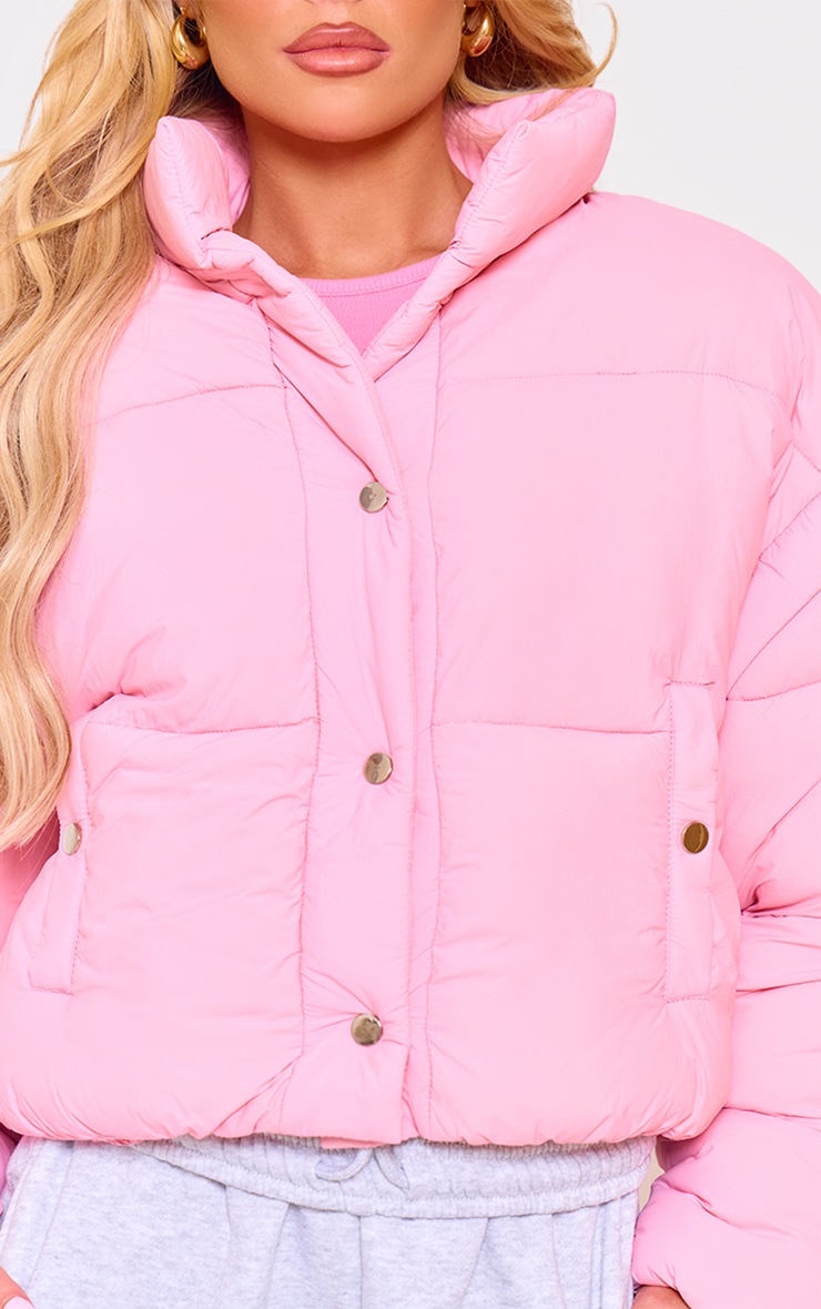 Pink Soft Nylon Set In Sleeve Popper Pocket Puffer | Outerwear ...