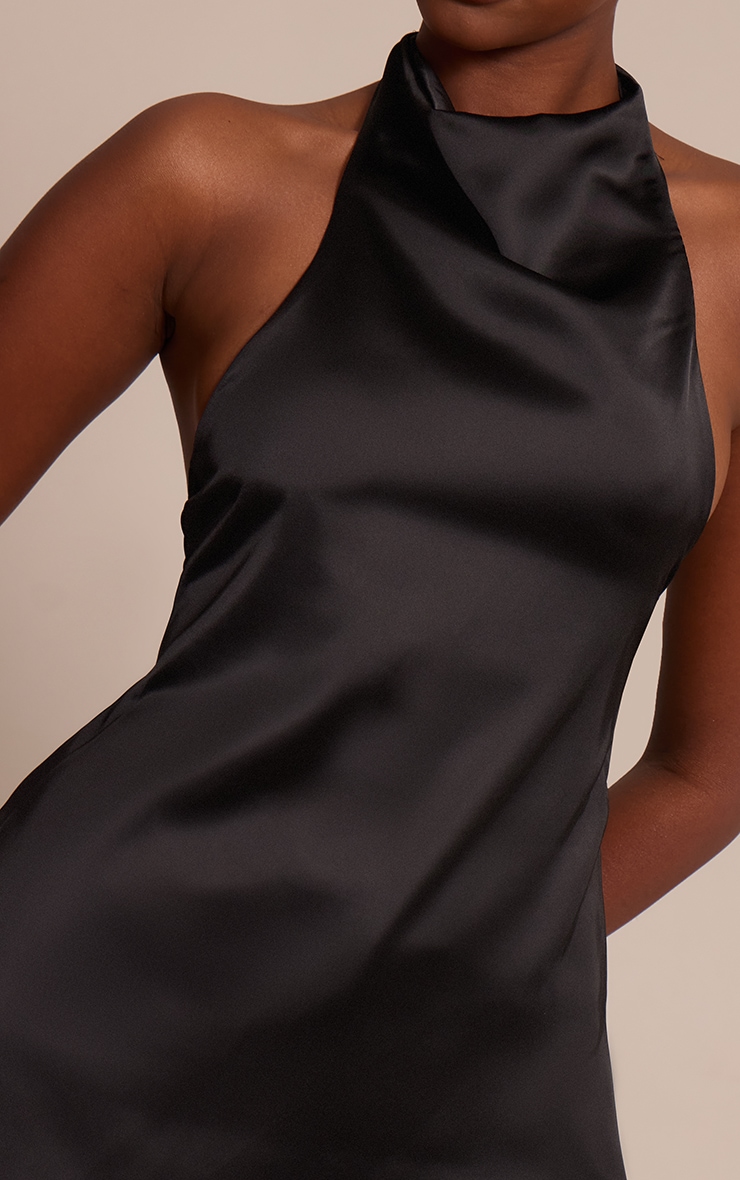 Black Satin High Neck Scoop Back Drape Top | Tops | PrettyLittleThing USA