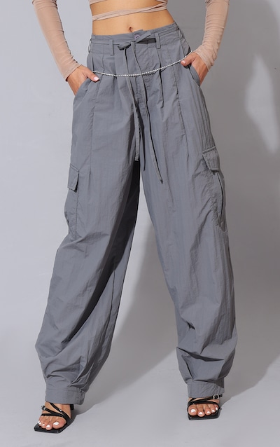 Grey Parachute Oversized Shell Cargos | Bottoms | PrettyLittleThing USA