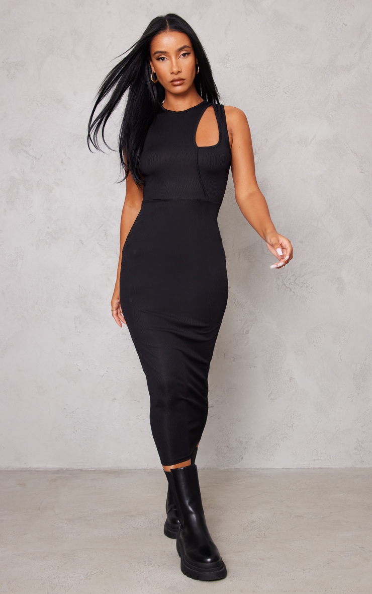 Black Rib Binding Cut Out Sleeveless Midaxi Dress | Dresses | PrettyLittleThing AUS