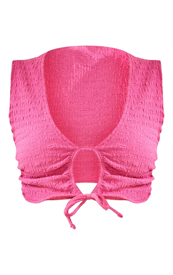 Bright Pink Textured Ruched Cut Out Crop Top | PrettyLittleThing USA