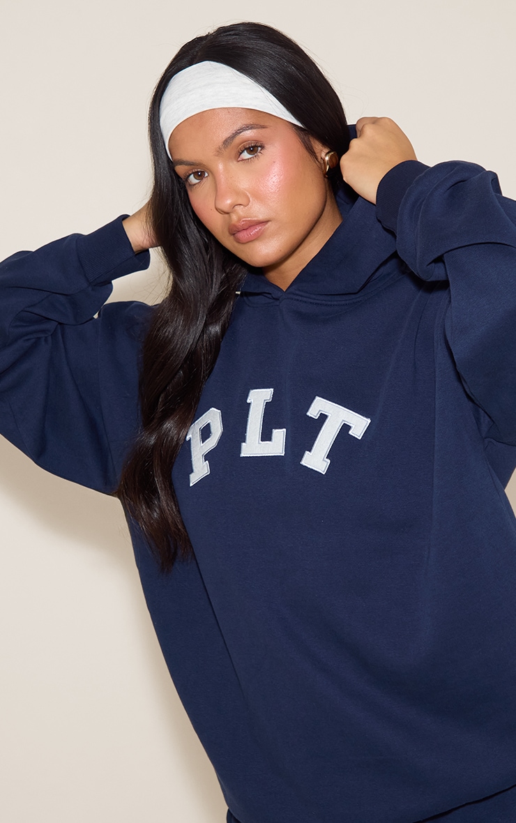 Navy PLT Logo Oversized Hoodie | Athleisure | PrettyLittleThing AUS
