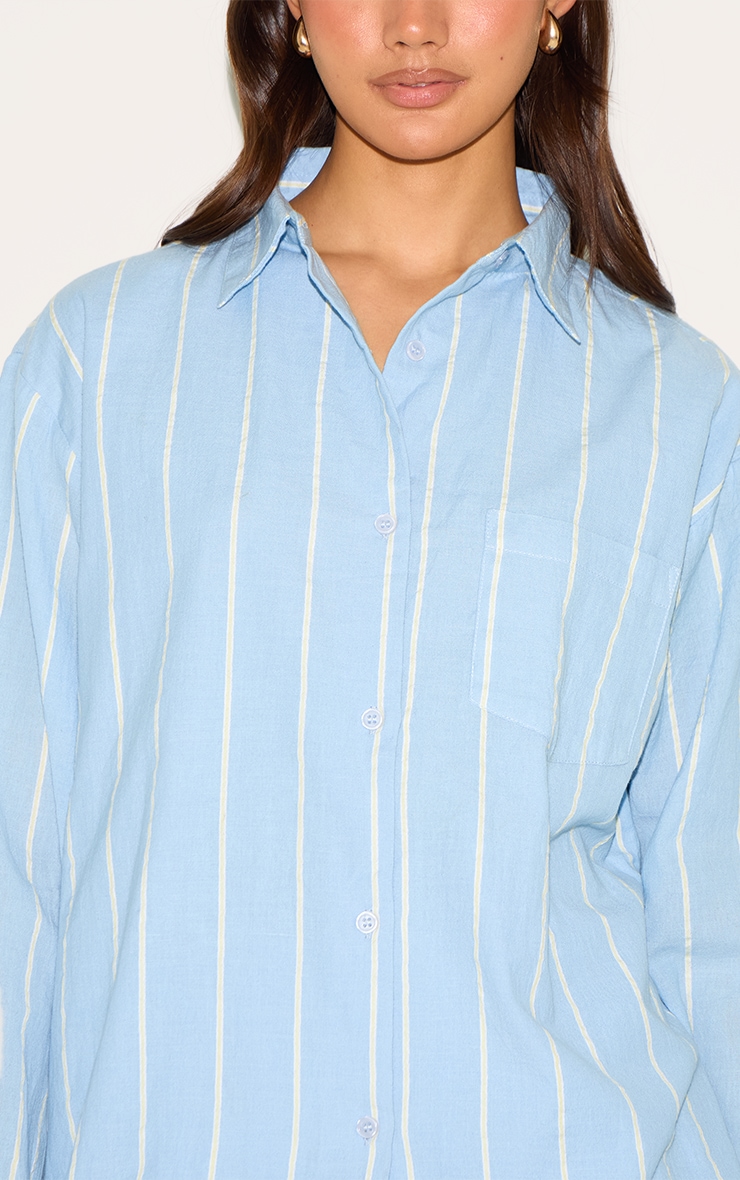 Blue Striped Oversized Long Sleeve Shirt | Co-ords | PrettyLittleThing QA