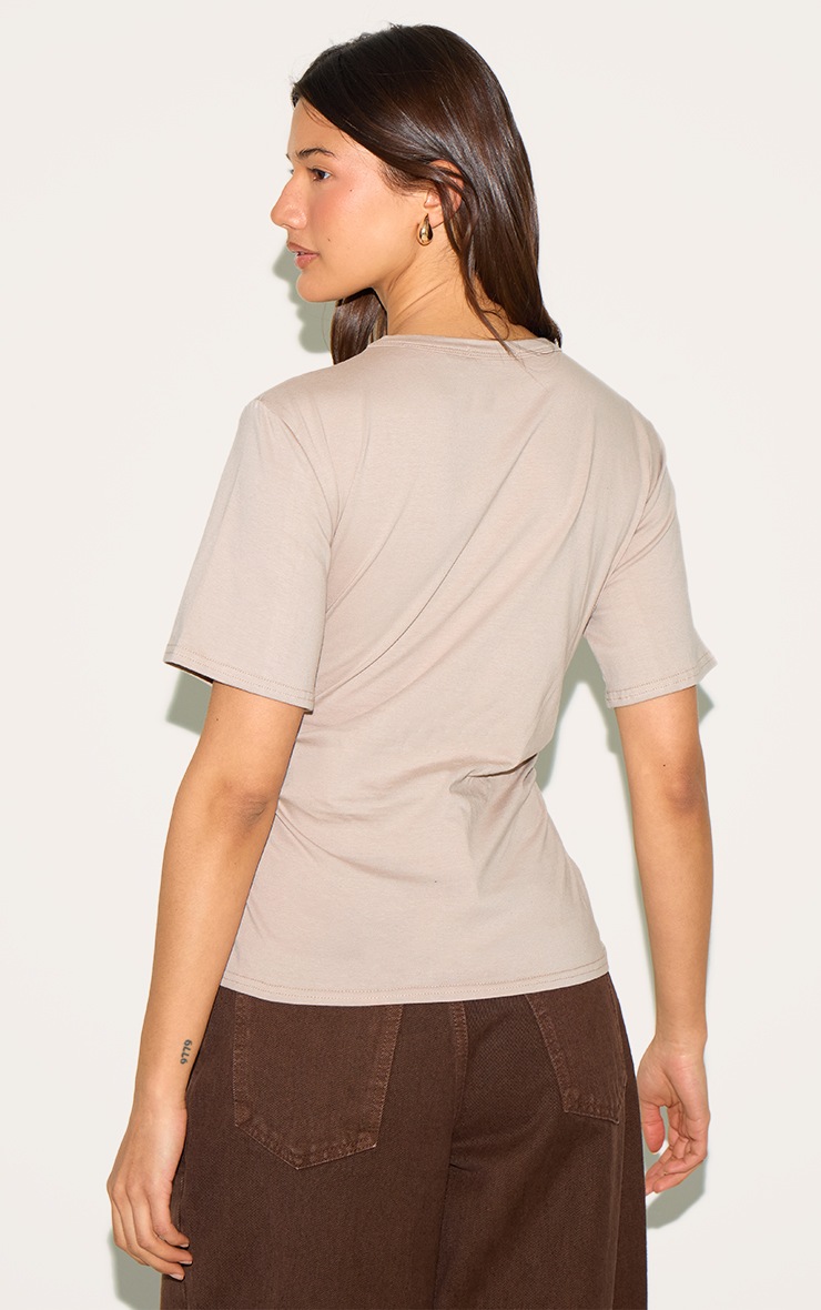 Sand Cotton Ruched Side Detail T Shirt | Tops | PLT