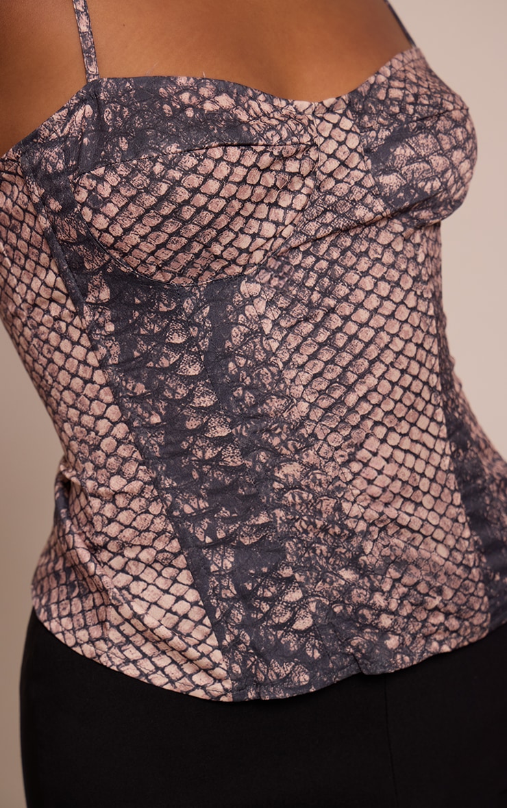 Brown Snake Print Structured Corset Top | Tops | PLT