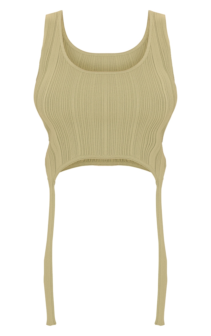 Plus Olive Ribbed Strap Detail Knitted Crop Top | PrettyLittleThing USA