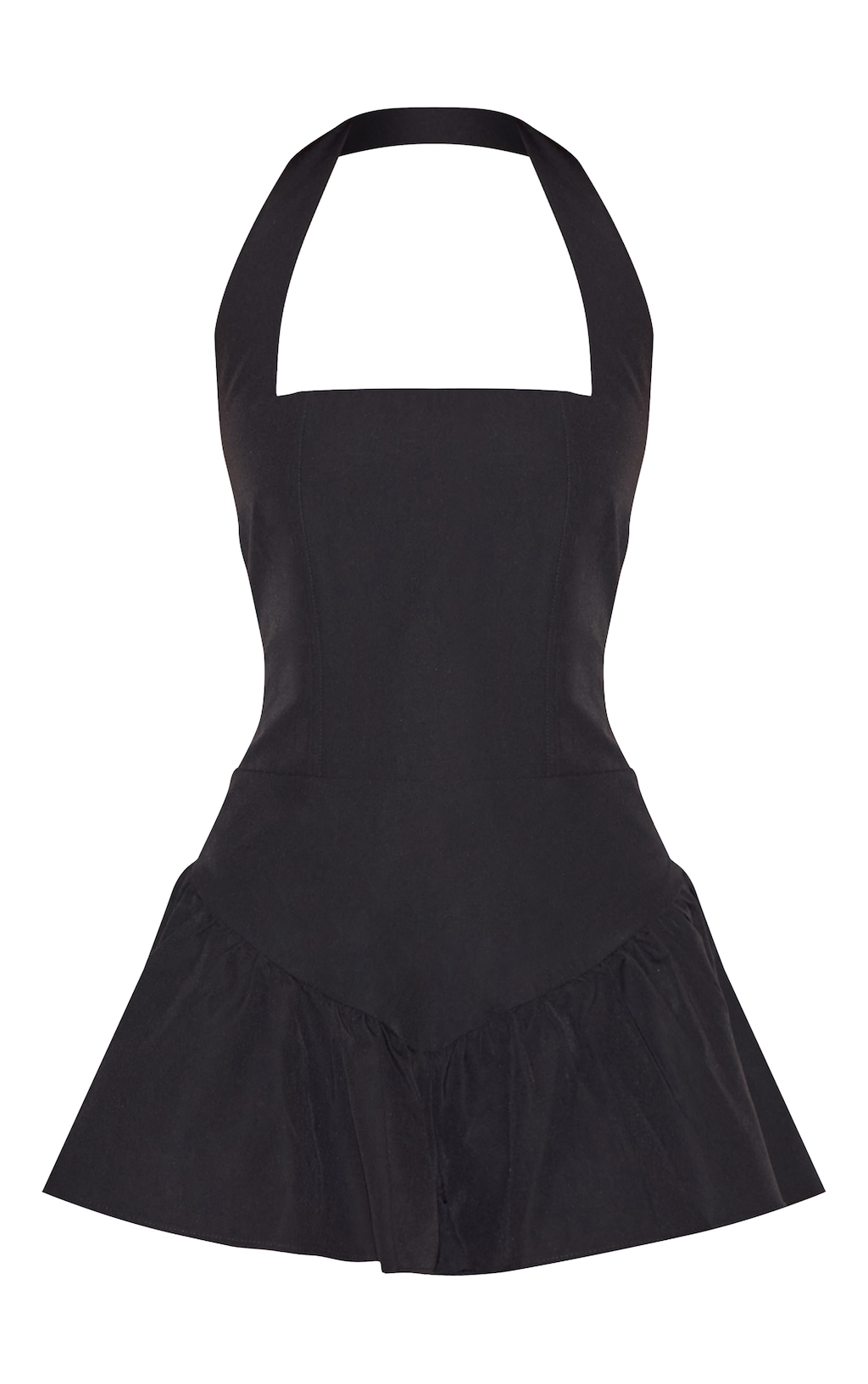 Black Halter Neck Drop Waist Floaty Romper | Dresses | PLT USA