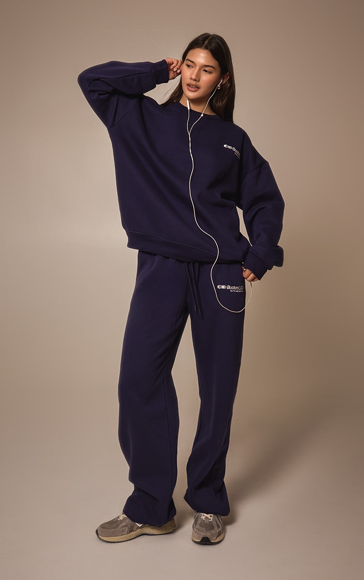 Navy Wide Leg Boston Usa Embroidered Joggers | Sweat | PLT IRE